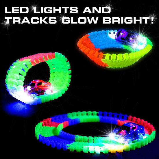 Glow in The Dark Race Car Tracks Flexible Bendable Track Set with Ramp ...