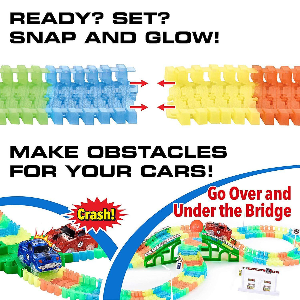 Glow in The Dark Race Car Tracks Flexible Bendable Track Set with Ramp ...