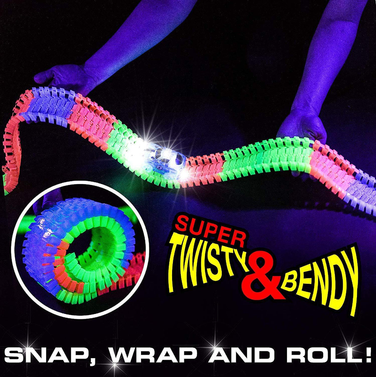 Glow in The Dark Race Car Tracks Flexible Bendable Track Set with Ramp ...